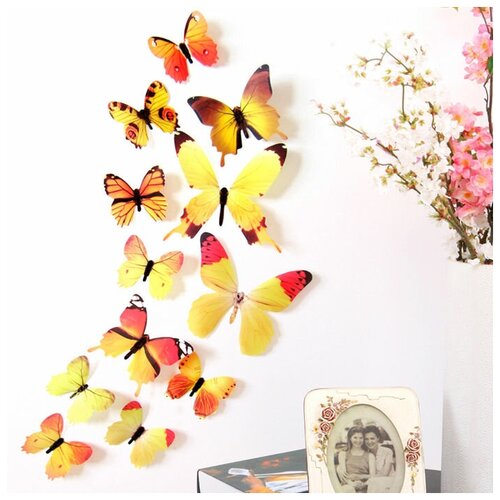 3D бабочки для декорирования помещений, Цвет Желтый