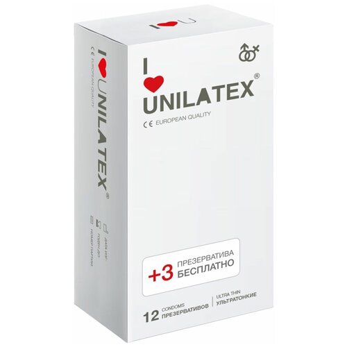 Презервативы ультратонкие, Unilatex Ultra Thin, 12 шт + 3 шт в подарок
