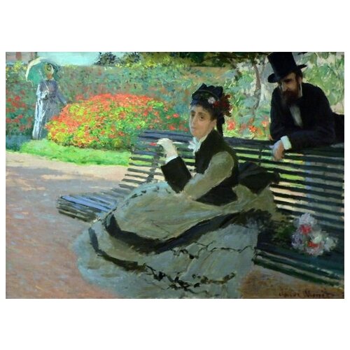 Репродукция на холсте Камилла Моне на садовой скамейке (Camille Monet on a Garden Bench) Моне Клод 68см. x 50см.