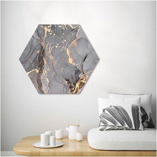 Шестиугольная картина на хлопковом холсте "Золотые текстуры" от STUDIO A3 для дома / для интерьера / Размер: 52х60 см. (ECO - печать)