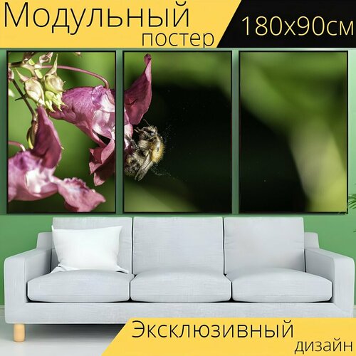 Модульный постер "Пчела, бальзам, цветочная пыльца" 180 x 90 см. для интерьера