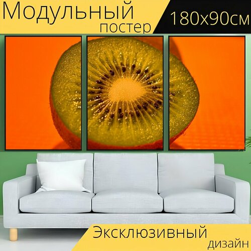 Модульный постер "Киви, фрукты, еда" 180 x 90 см. для интерьера