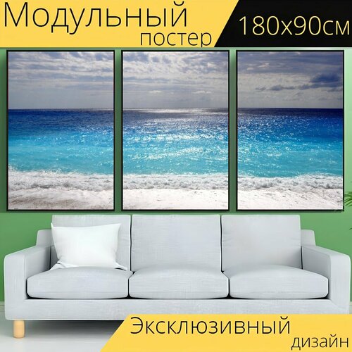 Модульный постер "Море, пляж, остров лефкас" 180 x 90 см. для интерьера