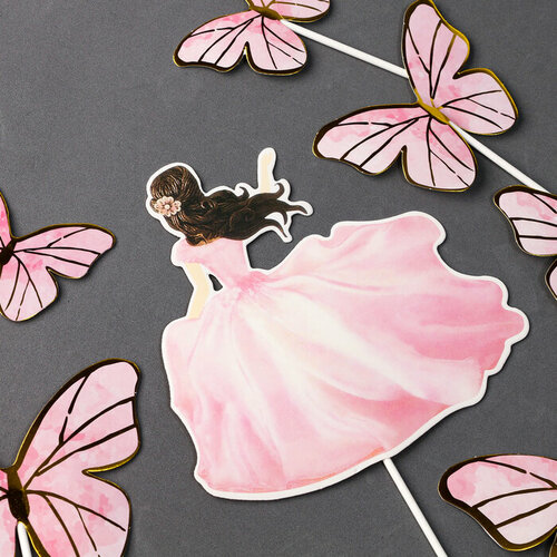 Набор для украшения «Девушка с бабочками», набор 7 шт, цвет розовый