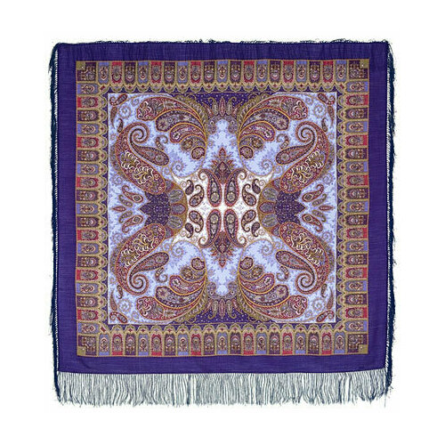 Платок Павловопосадская платочная мануфактура,125х125 см, фиолетовый, коричневый