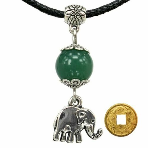 Амулет Мудрость, сила, защита (слон) с натуральным камнем нефрит + монета "Денежный талисман"