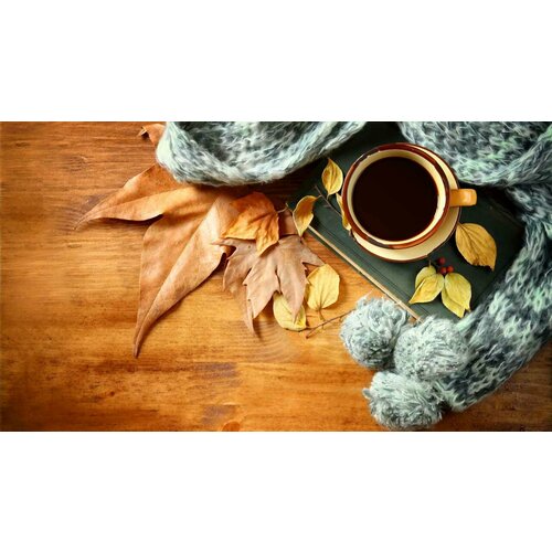 Картина на холсте 60x110 LinxOne "Autumn кофе coffee чашка осень" интерьерная для дома / на стену / на кухню / с подрамником