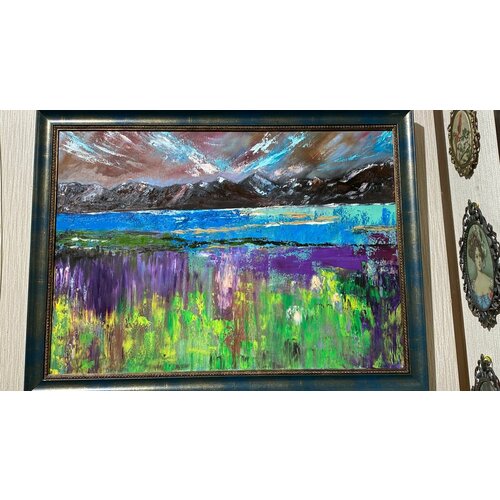 Картина в раме. Миляева Нина "Лавандовое поле", холст, масло, 50x70. Авторская живопись.