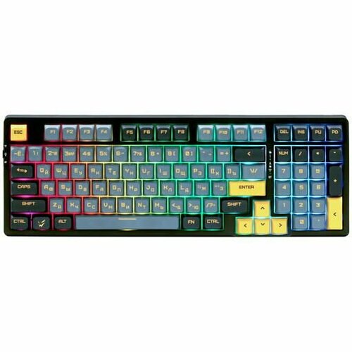 Игровая механическая клавиатура ARDOR GAMING Guardian, Gateron Yellow, 97 клавиши, RGB, Bluetooth, чёрная.