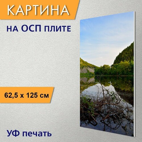 Вертикальная картина на ОСП "Гора, долина, река" 62x125 см. для интерьериа
