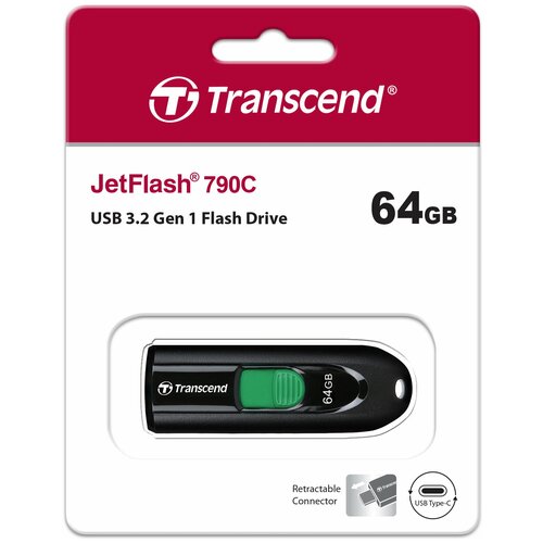 Флеш Диск Transcend 64Gb Jetflash Type-C 790С TS64GJF790C USB3.0 черный