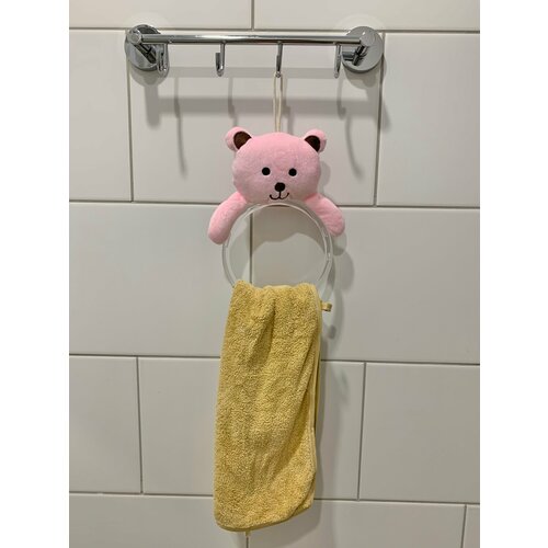 Полотенцедержатель детский с игрушкой и полотенцем, коричневое с розовым мишкой