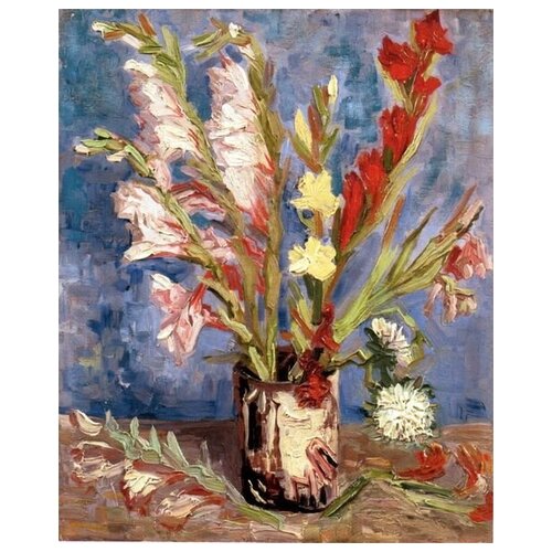 Репродукция на холсте Ваза с гладиолусами (Vase with gladioli) Ван Гог Винсент 30см. x 37см.