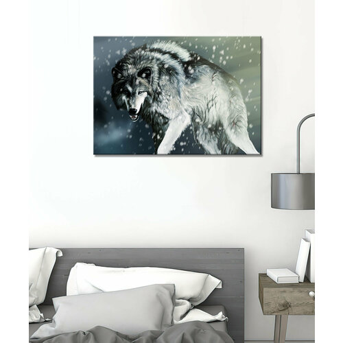 Картина - большой волк, волк, серый волк, волк в снегу, волк стоит 50х70