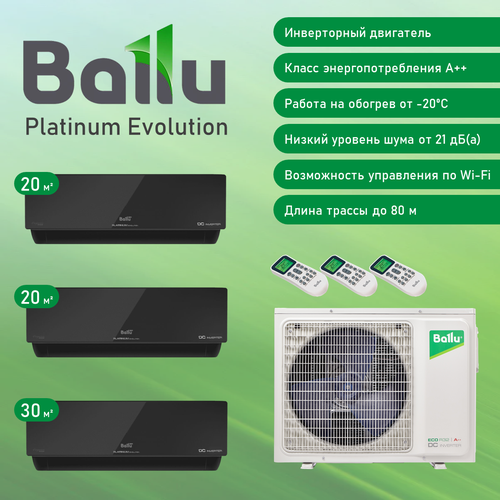 Мульти сплит система на 3 комнаты Ballu BSUI-FM-09HN8(BL)х2+BSUI-FM-12HN8(BL)/BA3OI-FM-27HN8