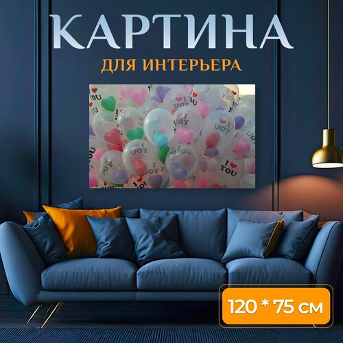 Картина на холсте "Воздушный шар, любовь, я" на подрамнике 120х75 см. для интерьера