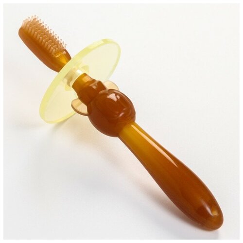 Детская зубная щетка-массажер, "Мышка", силикон, с ограничителем, цвет коричневый