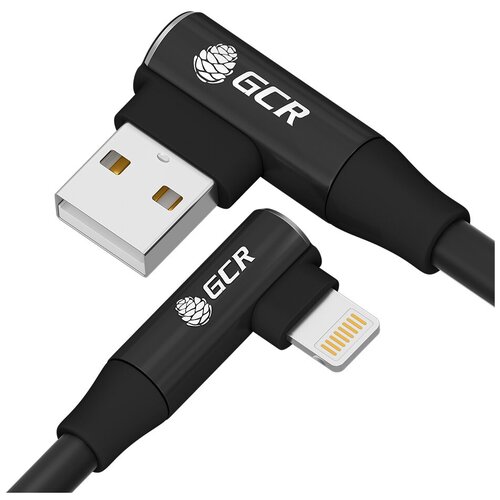 Короткий угловой супергибкий кабель Lightning для зарядки от Power Bank для AirPods iPad iPod iPhone (GCR-IP38P), черный, 0.15м
