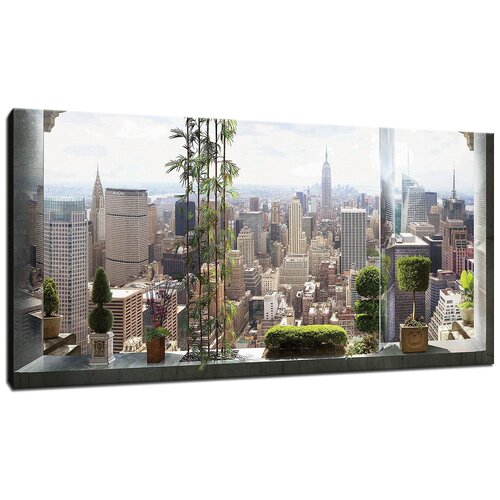 Картина Уютная стена "Вид на Нью-Йорк из панорамного окна" 130х60 см