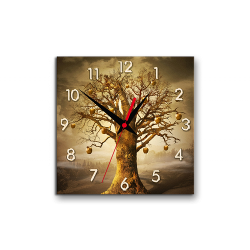 Часы настенные на стекле | Diva Kartina | Арт Постеры. Золотые яблоки | 60X60 см | Немецкий механизм