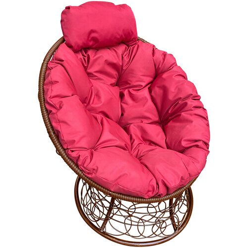 Кресло m-group папасан мини с ротангом коричневое, красная подушка