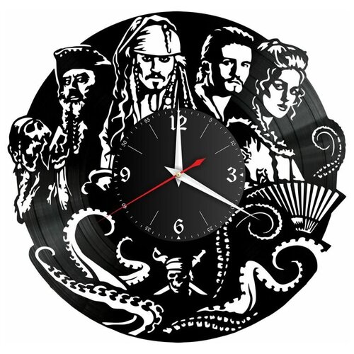 Часы из винила Redlaser "Пираты Карибского Моря, Pirates of the Caribbean, капитан Джек Воробей" VW-10372