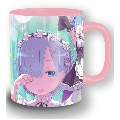 Кружка розовая аниме ре зеро re zero (рем, рам, субару, эмилия, феликс) - 10391