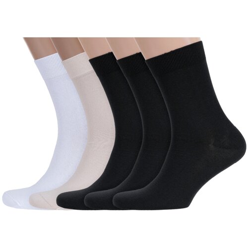 Носки RuSocks, 5 пар, размер 31 (46-47), черный, белый, бежевый, мультиколор