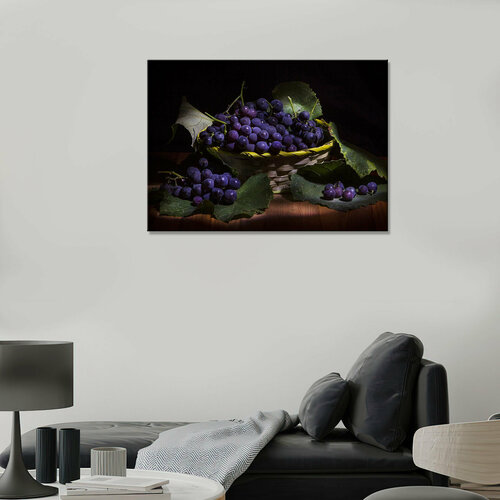 Картина/Картина на холсте для интерьера/Картина на стену/Картина для кухни/ - корзина с чёрным виноградом 20х30