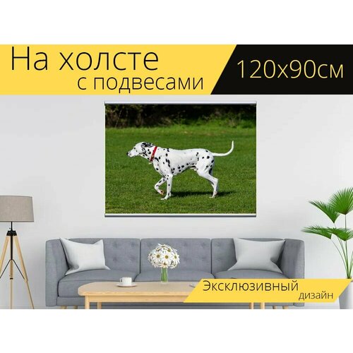 Картина на холсте "Далматин собака, далматинец, собака" с подвесами 120х90 см. для интерьера