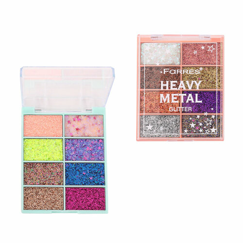 FARRES Тени для век 8 цветов HEAVY METAL GLITTER 1254-1