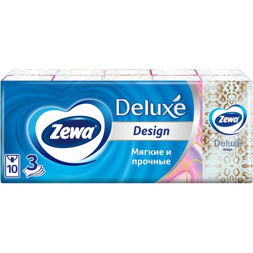 Платочки бумажные носовые Zewa Deluxe Design, 3 слоя, 10шт.Х 10