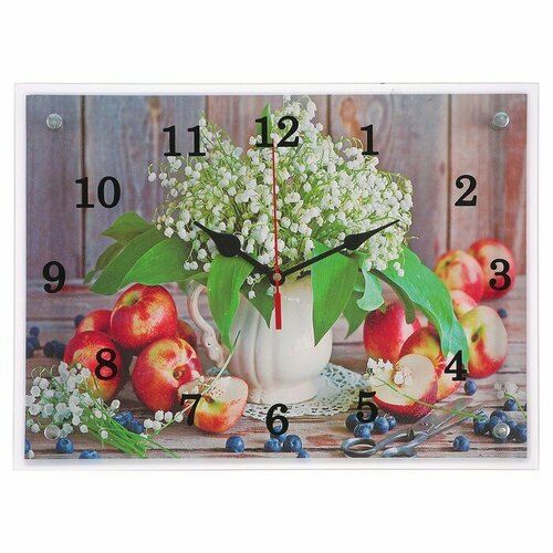 Сюжет Часы-картина настенные, интерьерные "Цветы и яблоки", бесшумные, 30 х 40 см