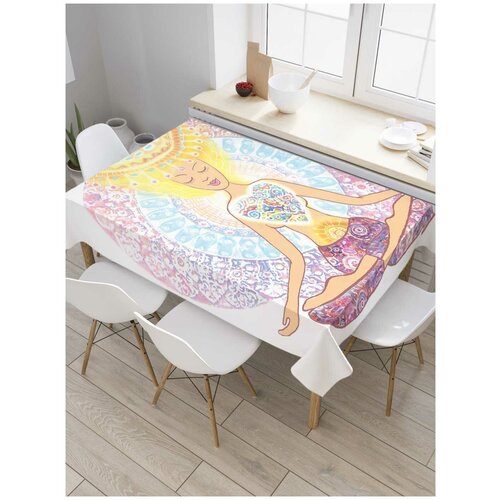 Скатерть прямоугольная JoyArty на кухонный стол "Гармония йоги" из оксфорда, 180x145 см
