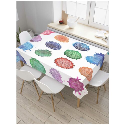 Скатерть прямоугольная JoyArty на кухонный стол "Красочные пятна с узорами" из оксфорда, 180x145 см