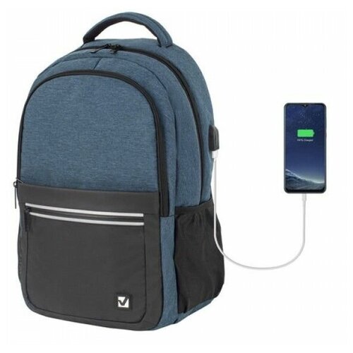 Рюкзак BRAUBERG URBAN универсальный, с отделением для ноутбука, USB-порт, Denver, синий, 46х30х16 см, 229893