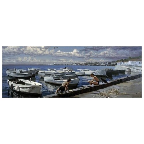 Постер на холсте Лодки у берега (Boats on the beach) 81см. x 30см.