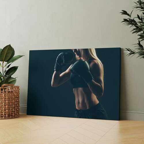 Картина на холсте (побеждай девушка женщина боксерши со спины перчатки) 60x80 см/для интерьера/в комнату/на стену/в подарок