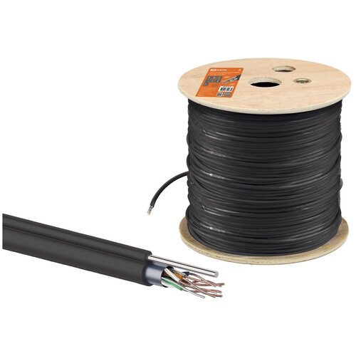 Кабель витая пара F/UTP Cat 5e 4х2х24AWG (305м) solid, PE для наружн. прокл, чёрный, трос 1,2мм TDM