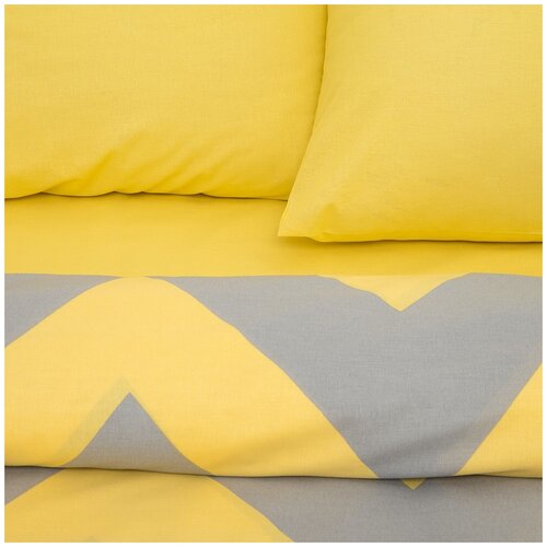 Комплект постельного белья Этель Зигзаги, евростандарт, поплин, желтый/серый