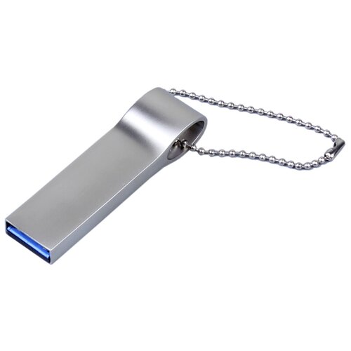 Компактная металлическая флешка с боковым отверстием для цепочки (32 GB USB 2.0 Серебро Mini034 Именная гравировка)