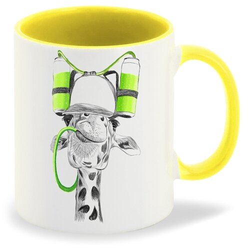 Кружка желтая CoolPodarok Животные Жираф с трубкой
