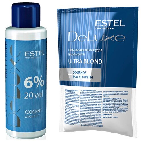ESTEL Пудра DE LUXE для обесцвечивания волос Ultra Blond 30 г / Осветляющий порошок+ оксид DE LUXE 6%, 60 мл.