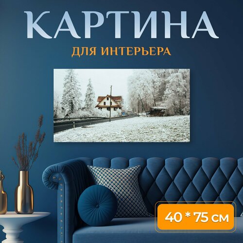 Картина на холсте "Зима, дорога, холодный" на подрамнике 75х40 см. для интерьера