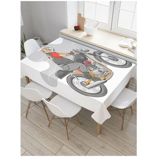 Скатерть прямоугольная JoyArty на кухонный стол "Морда бульдога на мотоцикле" из оксфорда, 120x145 см