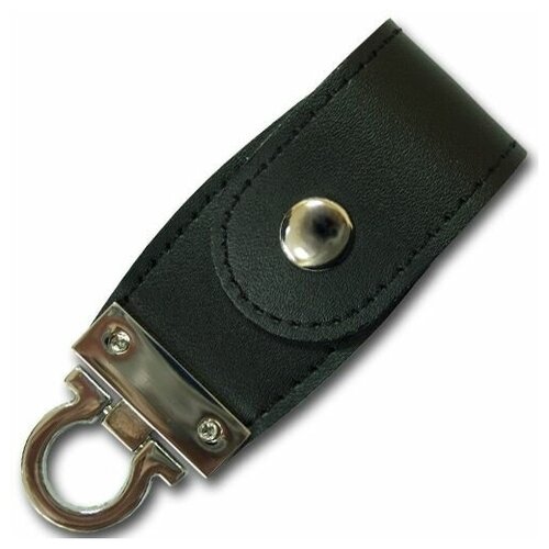 Подарочная флешка кожаная широкая на кнопке черная, сувенирный USB-накопитель 64GB