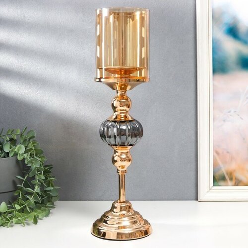 Подсвечник металл, стекло на 1 свечу "Этна" d-8 см, золото 11,5х11,5х38,5 см