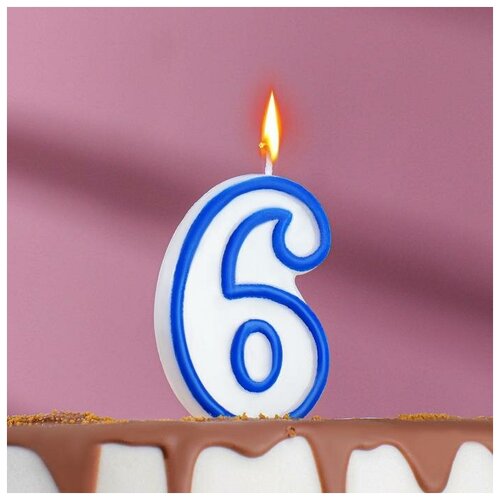 Свеча для торта цифра "6", ободок цветной, 7 см, микс(12 шт.)