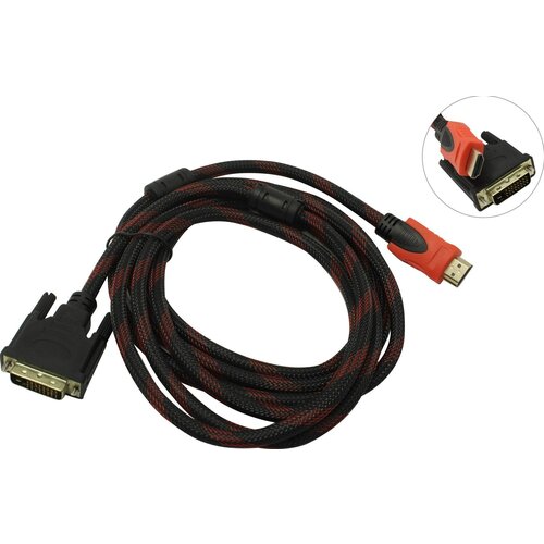 Кабель «B&P» HDMI to DVI-D (19M -25M) 4.5м - 5м 2 фильтра , цвет черно-красный