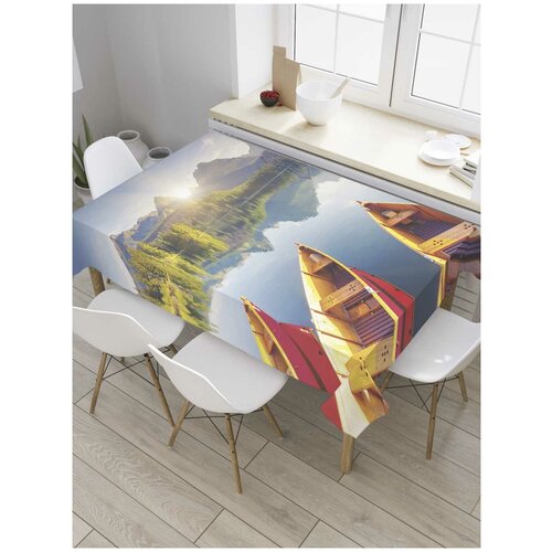 Скатерть прямоугольная JoyArty на кухонный стол "Утро на пристани" из оксфорда, 120x145 см